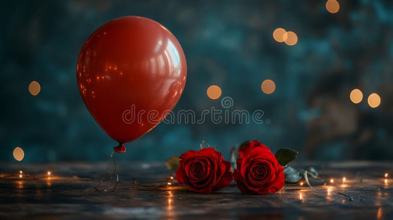 Red Balloon and Roses Romantic Valentine Scene Stock Illustration ...