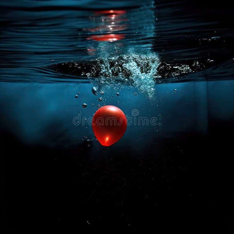 Red Balloon Underwater.Generative AI Stock Illustration - Illustration ...