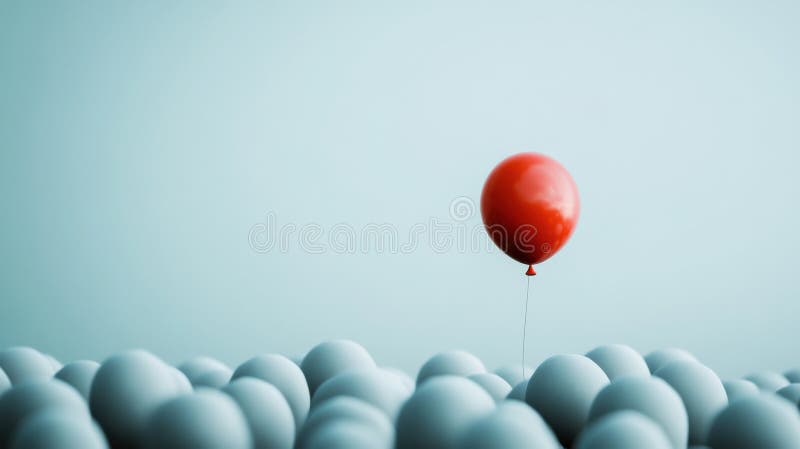 Red Balloon among White Balloons Representing Uniqueness and ...