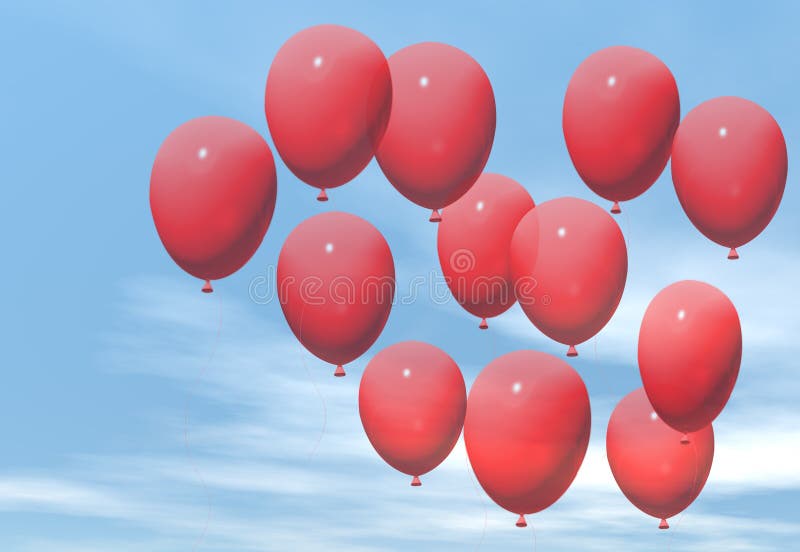 Red Balloons Flying To the Sky Stock Illustration - Illustration of ...
