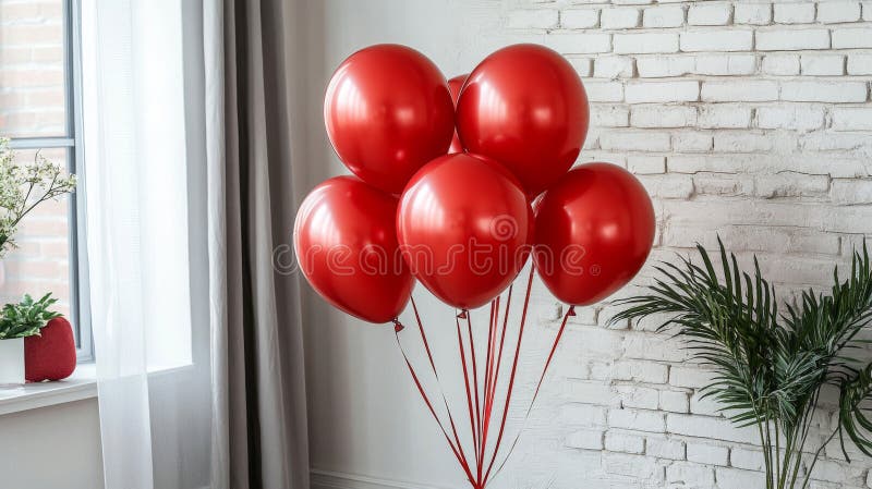Red Balloons Bunch Against White Brick Wall Stock Illustration ...