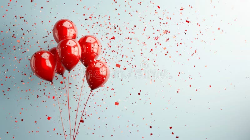 Red Balloons and Confetti Celebration Stock Image - Image of backdrop ...