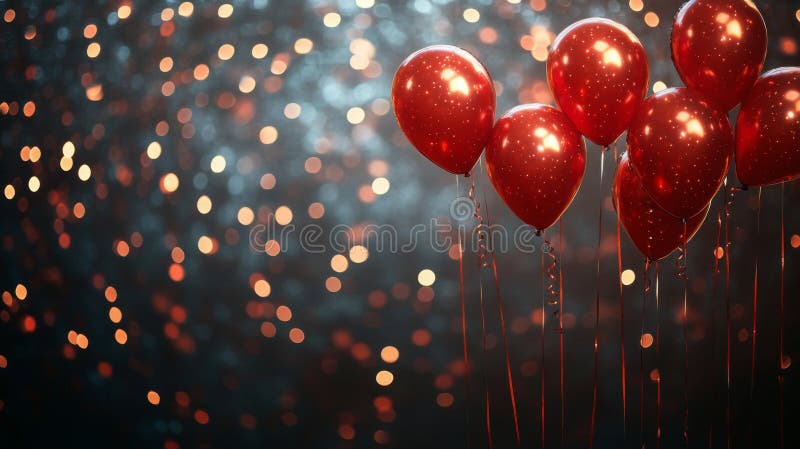 Red Balloons Float Against a Sparkling Background Stock Illustration ...