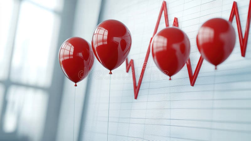 Red Balloons Floating Above Graph Indicating Economic Trends and ...