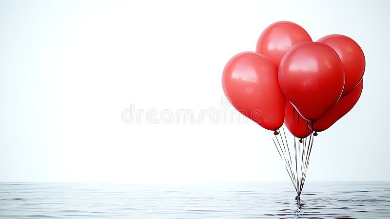 Red Balloons Floating Gently on Water Stock Illustration - Illustration ...