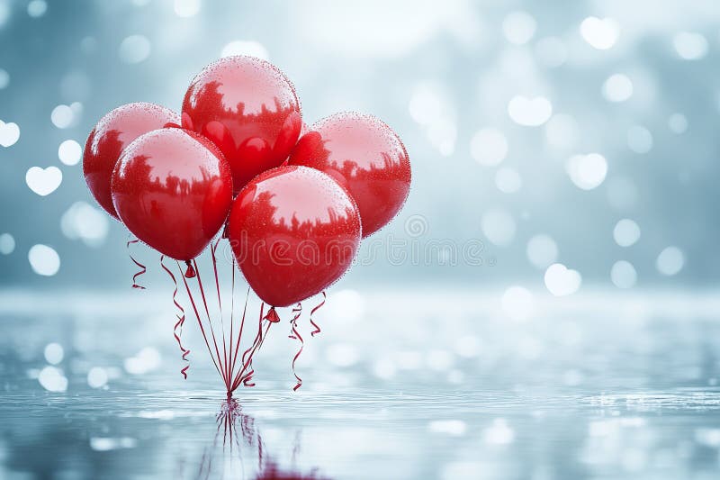 Red Balloons Floating on Water with a Soft Background Stock ...