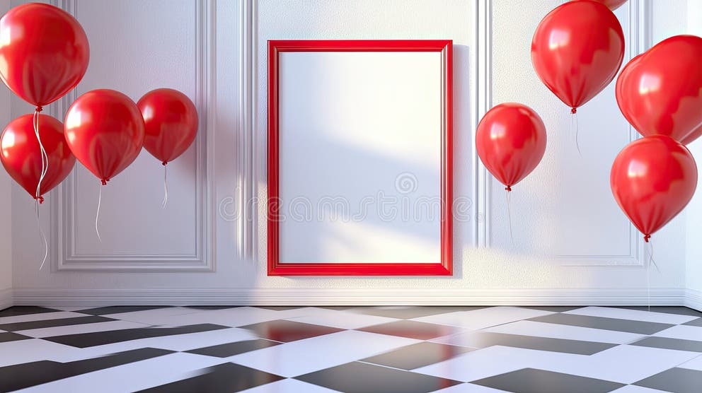 Red Balloons and Framed Wall Create a Vibrant Backdrop in Checkered ...