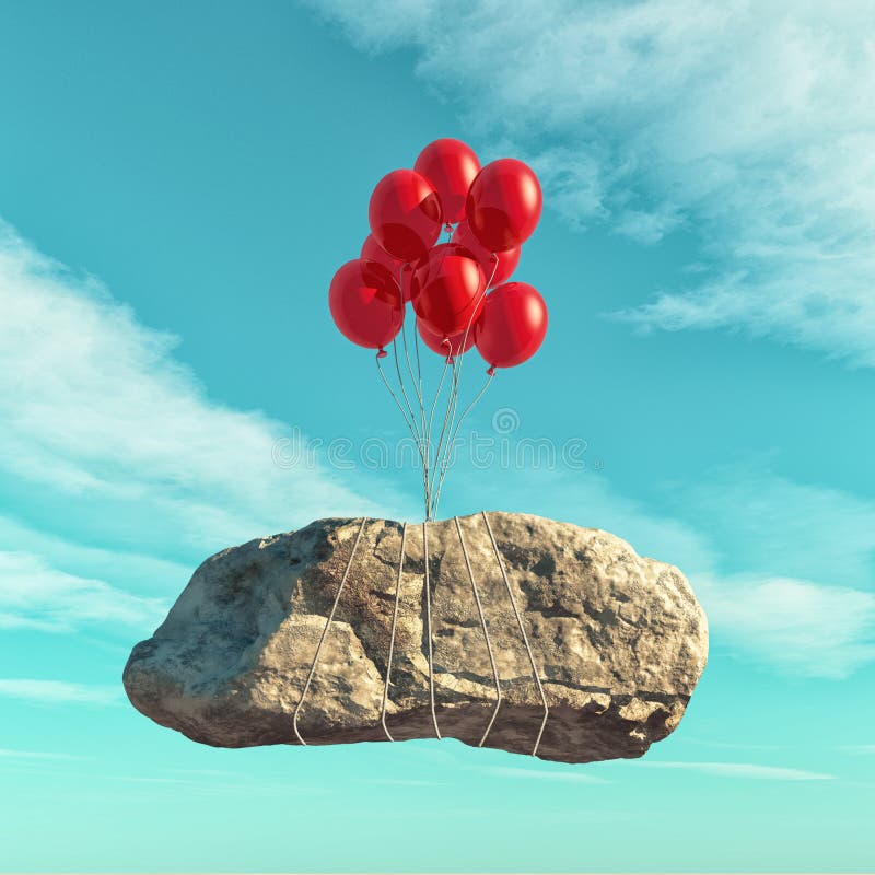Red Balloons Lift a Big Stone Stock Illustration - Illustration of ...