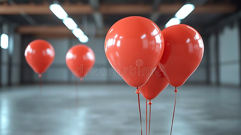 Red Balloons in Modern Warehouse Space - Minimalism Stock Illustration ...