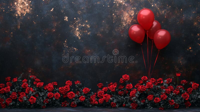 Red Balloons and Roses Against a Dark Textured Background for ...