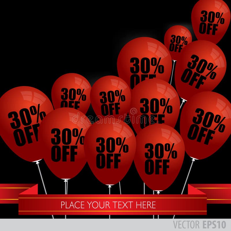 Red Balloons with Sale Discounts 30 Percent. Stock Vector ...