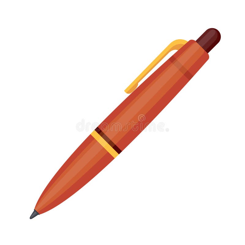 Red Ballpoint Pen with Yellow Clip and Click Mechanism Vector ...