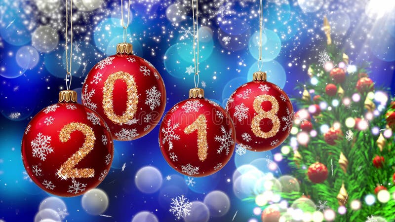 Red Balls with Numbers 2018 Hanging on the Background of a Blue Bokeh ...