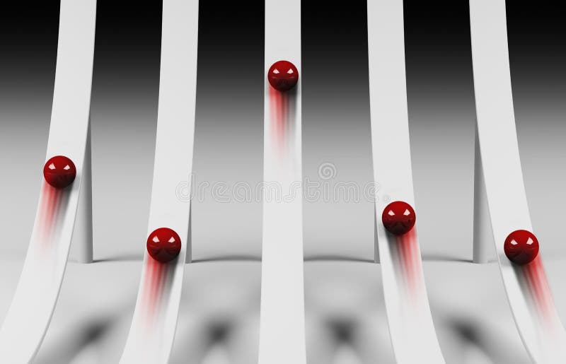 Red Chrome Balls Rolling Downwards 3d Stock Illustration - Illustration ...