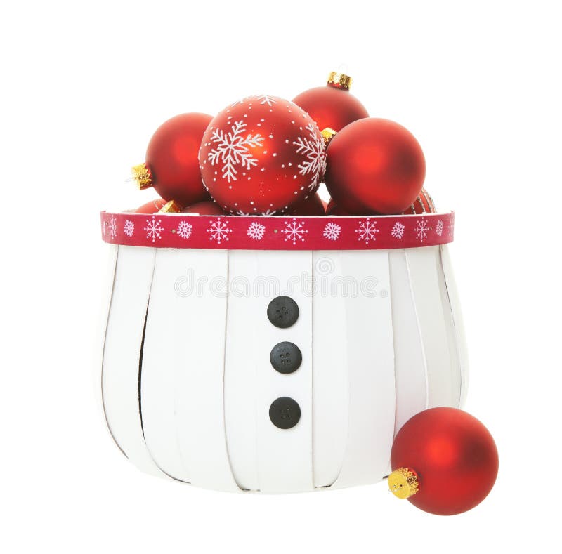 Red Balls in Snowman Basket Stock Image - Image of white, basket: 35344541