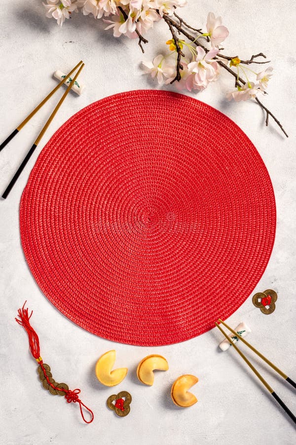 Red Bamboo Mat Mock Up for Chinese New Year Tabble Place Setting Stock ...