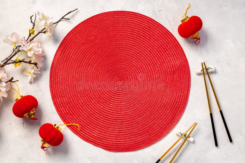 Red Bamboo Mat Mock Up for Chinese New Year Tabble Place Setting Stock ...
