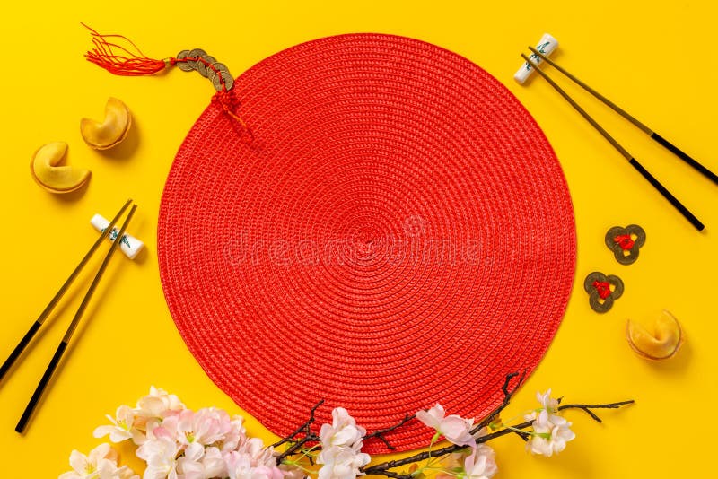 Red Bamboo Mat Mock Up for Chinese New Year Tabble Place Setting Stock ...