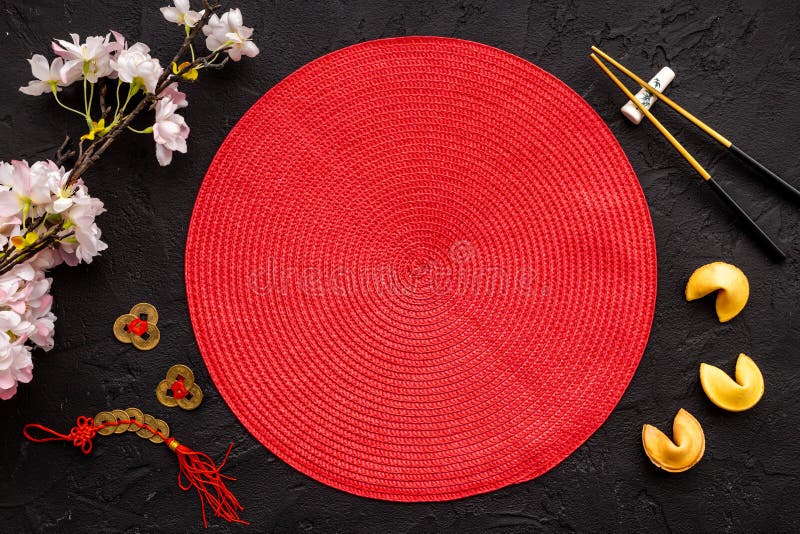 Red Bamboo Mat Mock Up for Chinese New Year Tabble Place Setting Stock ...