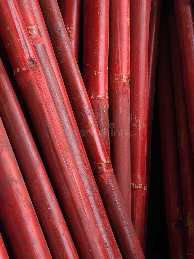 Red Bamboo Poles with Chipped Paint Texture Stock Photo - Image of ...