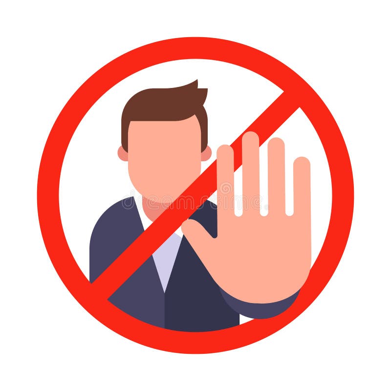 Red Ban Sign. Man Shows Stop Sign with Hand Stock Vector - Illustration ...