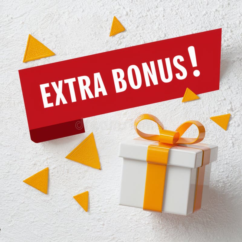 Red Banner with EXTRA BONUS in White Text, White Gift Box, and Yellow ...