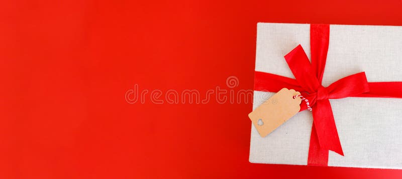 Red Banner with Gift Box Tied Red Ribbons Stock Image - Image of woman ...