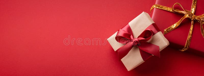 Red Banner with Gift Boxes. Stock Image - Image of present, banner ...