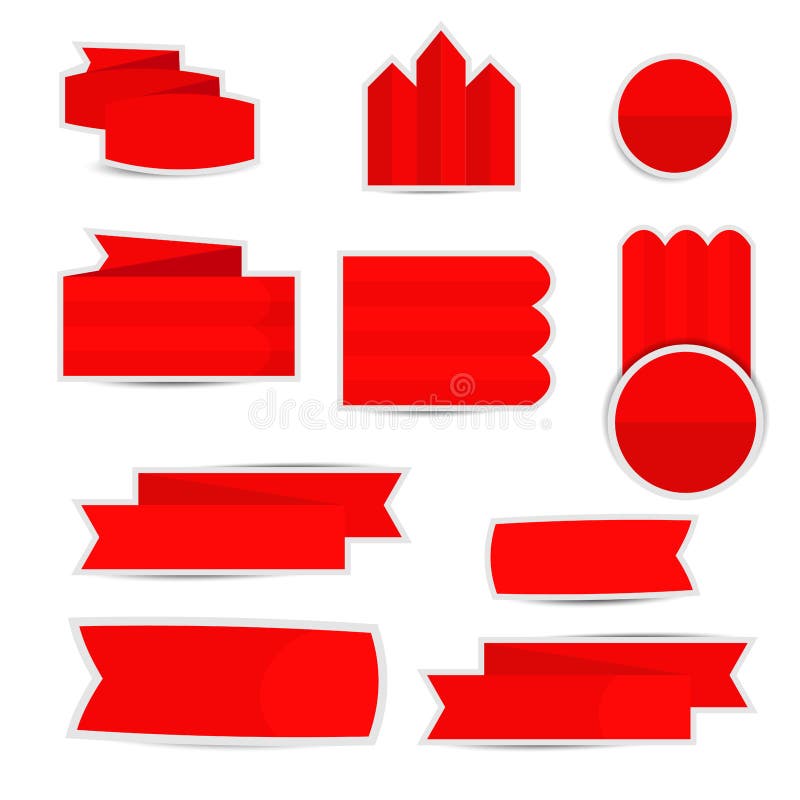 Red Banner Ribbon with Stickers and Decorations Stock Vector ...