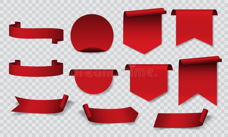 Red Banner Sticker Label Blank Set Collection on Grey Checkered ...