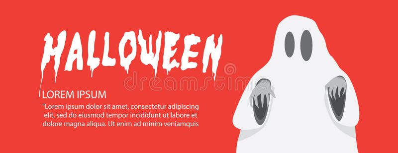 Red Banner of White Sheet Ghost on Halloween Flat Vector. Stock Vector ...