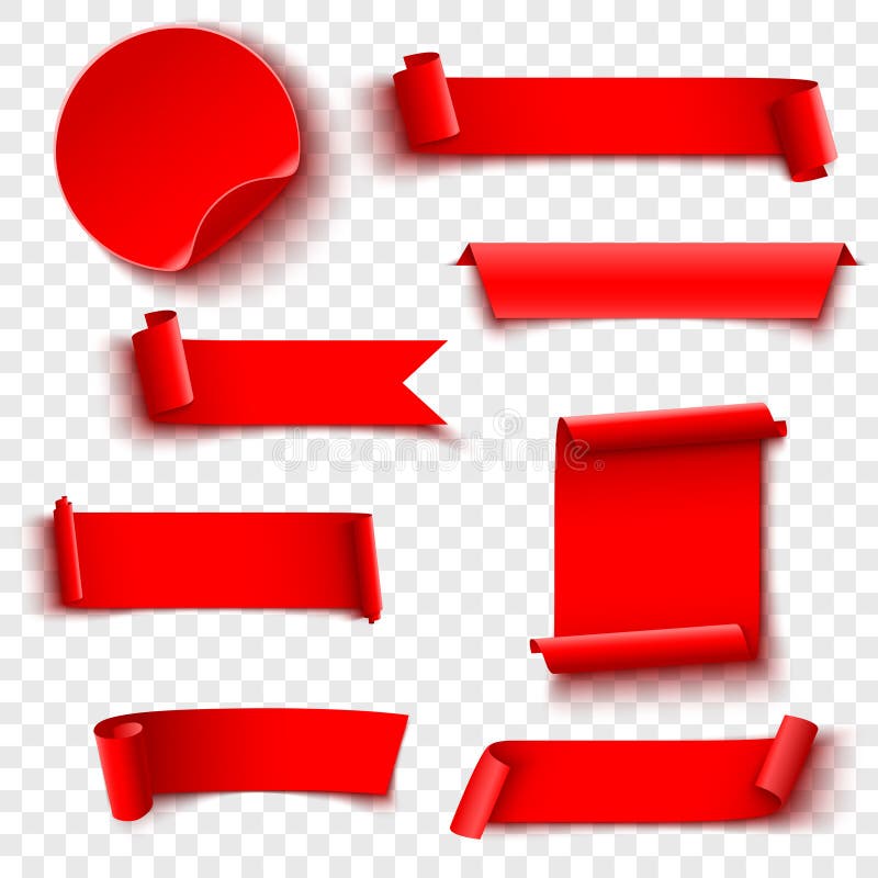 Red Banners and Ribbons on Transparent Background, Ideal for Labels ...