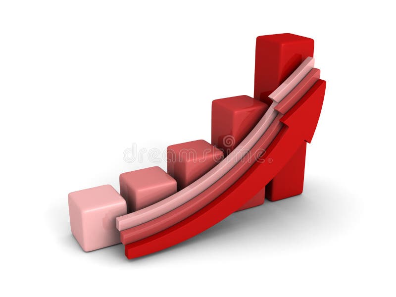 Red Bar Chart Graph with Rising Up Growing Arrow Stock Illustration ...