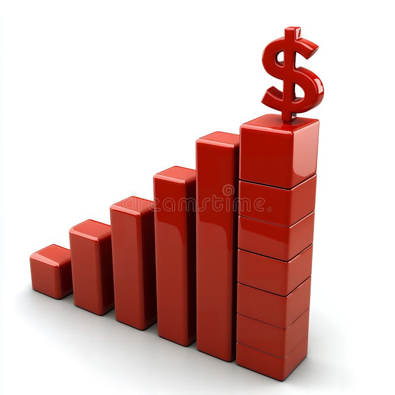 Red Bar Graph with Dollar Sign on Top Stock Illustration - Illustration ...