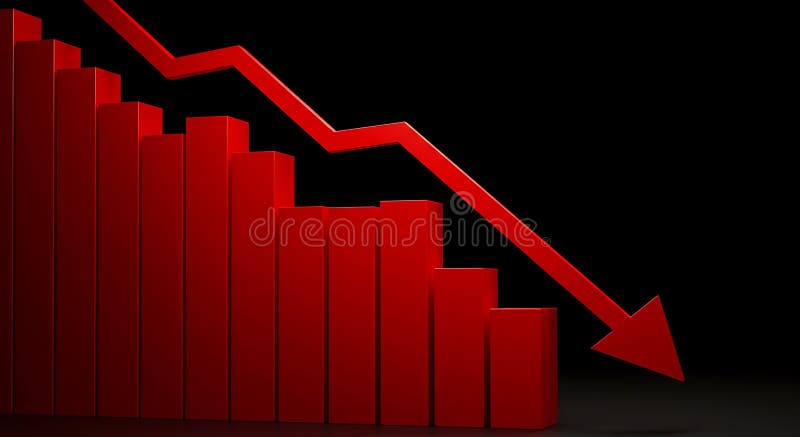 Red Bar Graph with a Downward-sloping Arrow, Symbolizing Decline or Loss, Set Stock Illustration ...