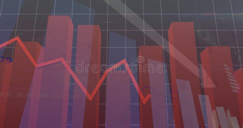 Red Bar Graph and Line Chart Showing Downward Trend on Grid Background ...