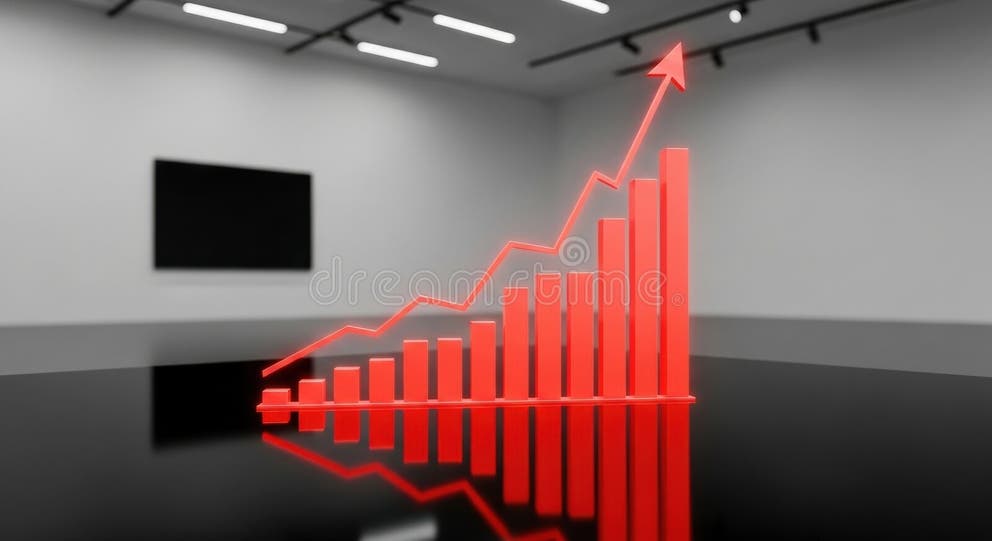 Red Bar Graph with Upward Trend Arrow Stock Illustration - Illustration ...
