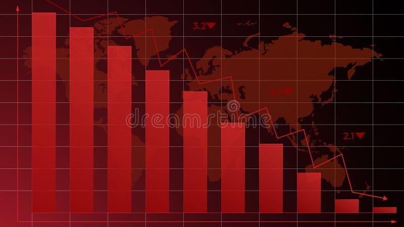 Red Bar and Line Chart with Global Map Shows Sharp Economic Drop Across ...
