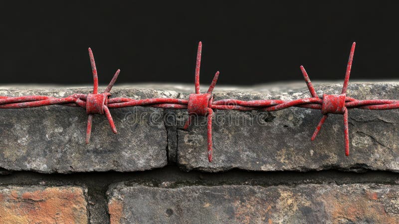 Red Barbed Wire on Stone Wall Stock Illustration - Illustration of ...