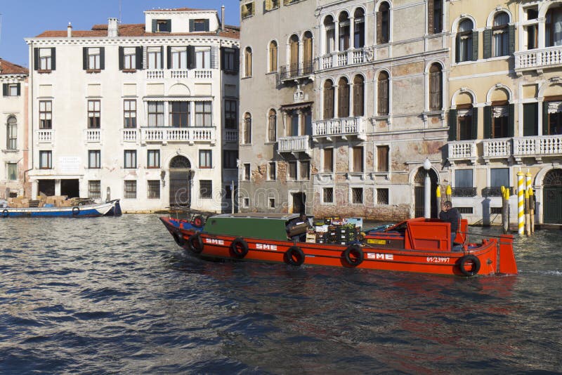 Red barge in Venice editorial stock image. Image of canal - 22423489