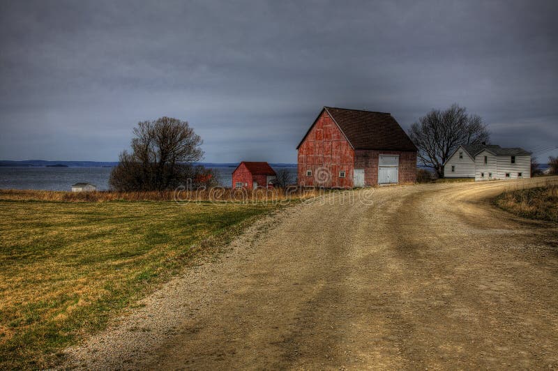 Red Barn At End Of Dirt Road Stock Image - Image of industry, barn ...