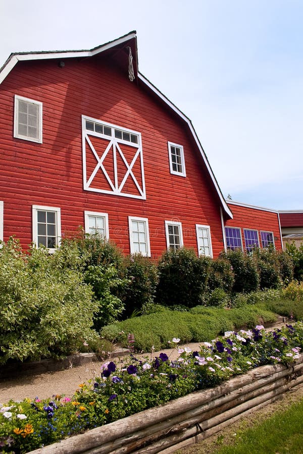 Red Barn Behind Flower Beds Stock Photo - Image of rural, nature: 12560128