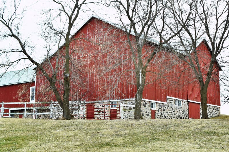 Red Barn Behind Trees stock photo. Image of barn, wisconsin - 88308572