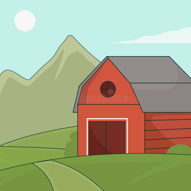 Red Barn Building Landscaped Vector Illustration Graphic Design .Farm ...