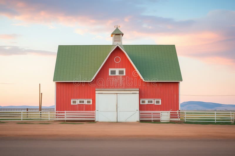 Red Barn with a Closed Door at Dusk Stock Image - Image of agriculture ...