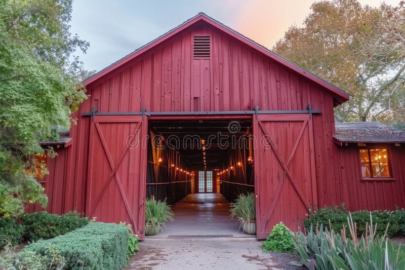 Red Barn Constructed on a Farm in Summer with Doors Open Stock ...