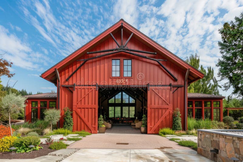 Red Barn Constructed on a Farm in Summer with Doors Open Stock ...