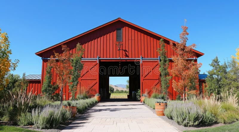 Red Barn Constructed on a Farm in Summer with Doors Open Stock ...