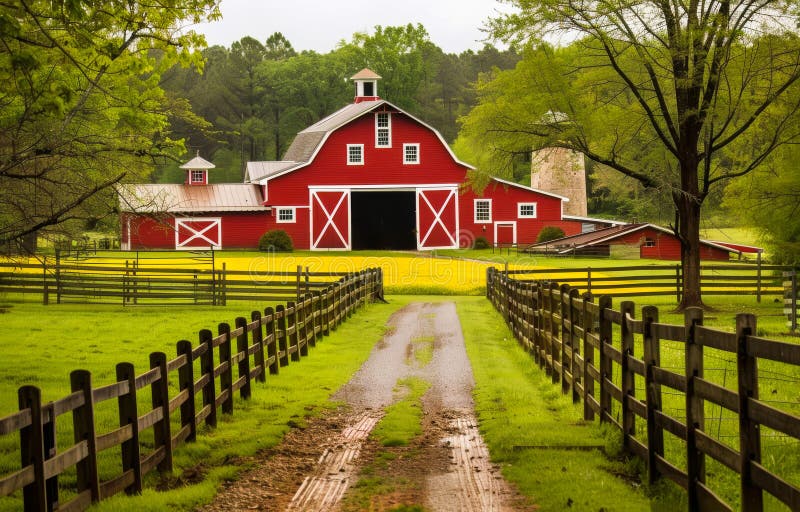 Red Barn and Dirt Road in the Country Stock Photo - Image of trees ...