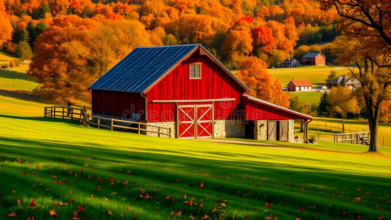 Red Barn and Fall Foliage in the Countryside Stock Image - Image of ...